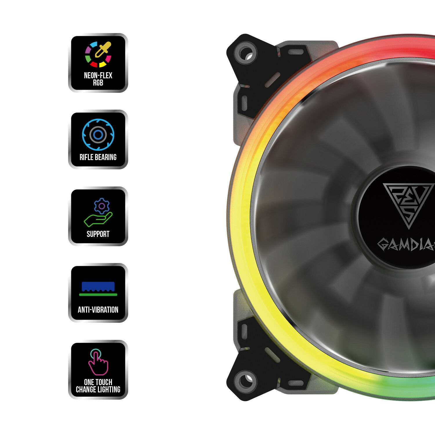 Gamdias AEOLUS M1-1401 RGB 140mm case fan - Shiny Hardware